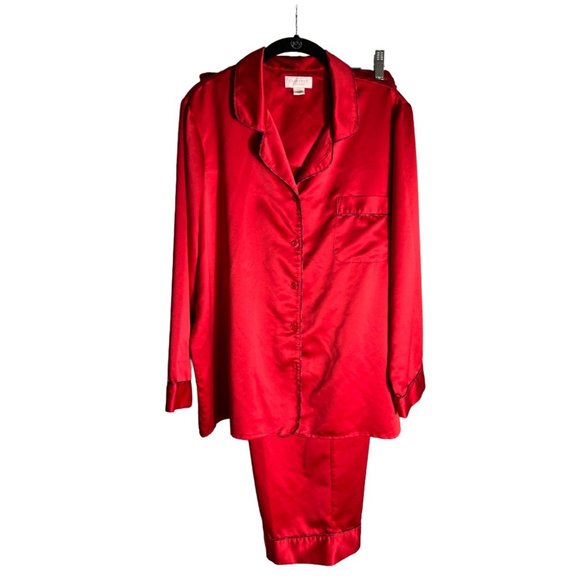Cabernet | Intimates & Sleepwear | Red Satin Pajama Set Trimmed In ...